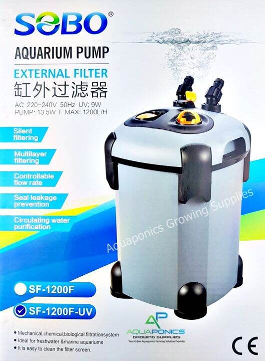 SOBO Canister External Filter + UV Light with Aquarium Pump 1200L/Hr 13 ...