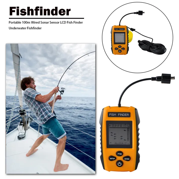 Echo Sounder Wired Sonar Fish Finder LCD Screen Display 100m Depth ...