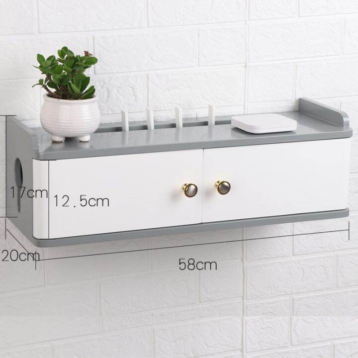 Wifi router storage box wall-mounted set-top box rack solid wood TV ...
