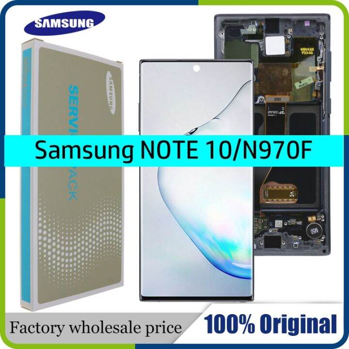 ORIGINAL 6.3 ''AMOLED สำหรับ Samsung Galaxy Note 10 N970F Note10 N970 N9700จอแอลซีดีพร้อมกรอบจอ ...