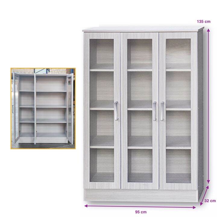 ROAM 4.5ft 3 Door DIsplay Cabinet Almari Buku 3 Pintu Kaca Storage ...
