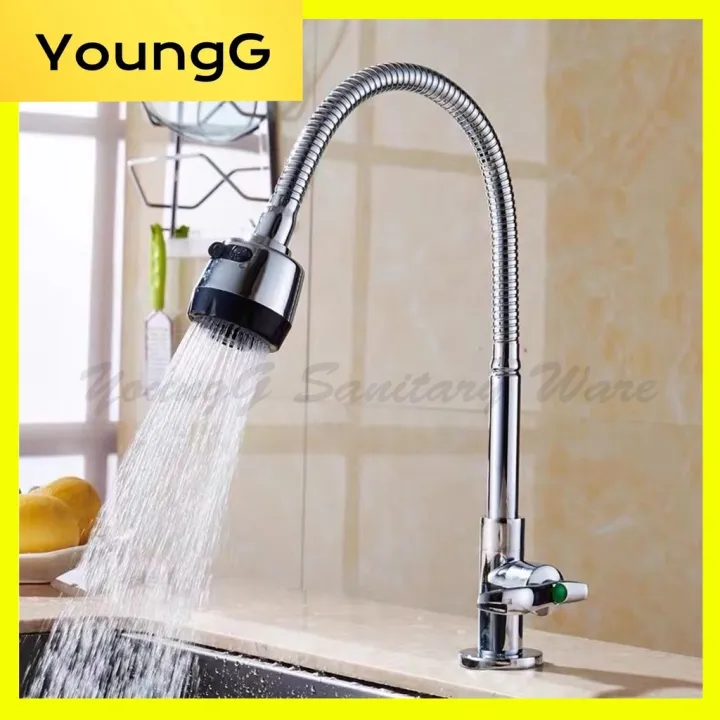 Universal Stainless Steel Kitchen Sink Faucet with Sprayer Flexible ...