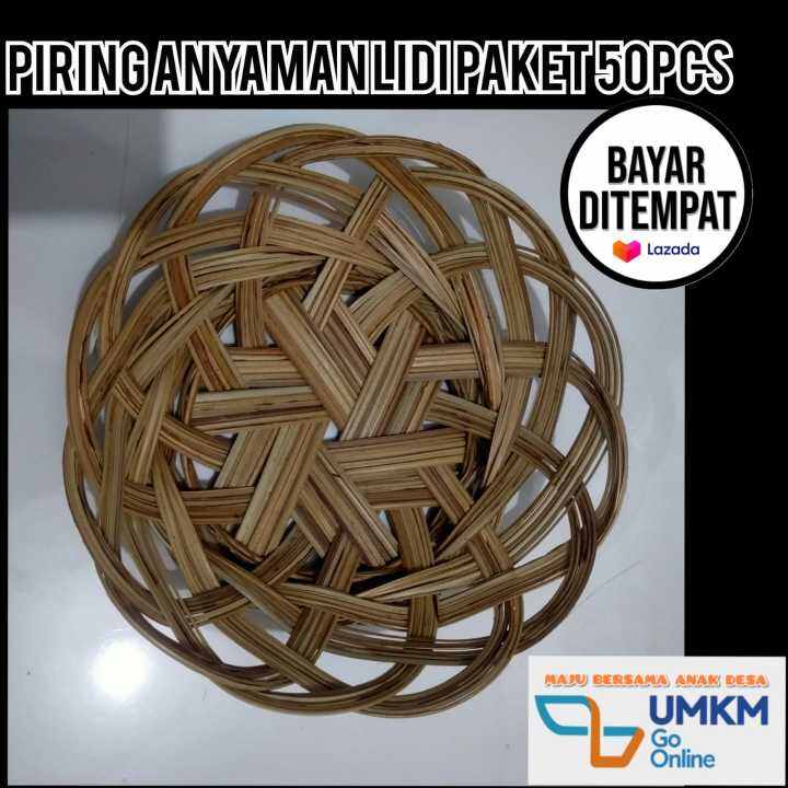 Piring anyaman lidi paket 50pcs pernis non pernis ukuran diameter 24 ...