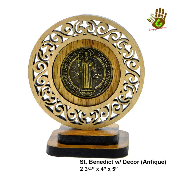Simply Creative Wooden St. Benedict Medal w/ Décor & Stand - Antique (2 ...