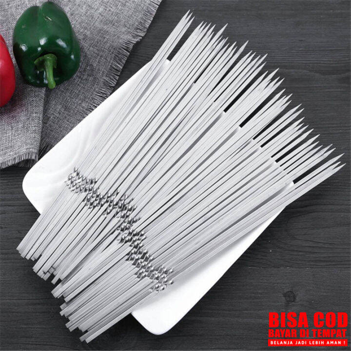 tusuk sate stainless anti lengket panggang bbq/barbekyu alat tusuk ...