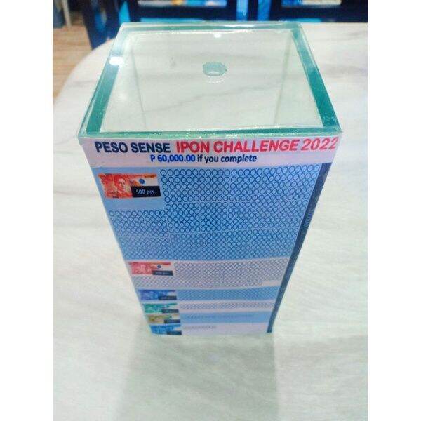 Alkansya Glass round hole with Ipon Challenge Chart 2022 | Lazada PH