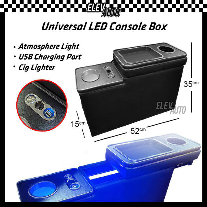 LED Universal Center Console Storage Box With USB Port Cig Lighter For ...