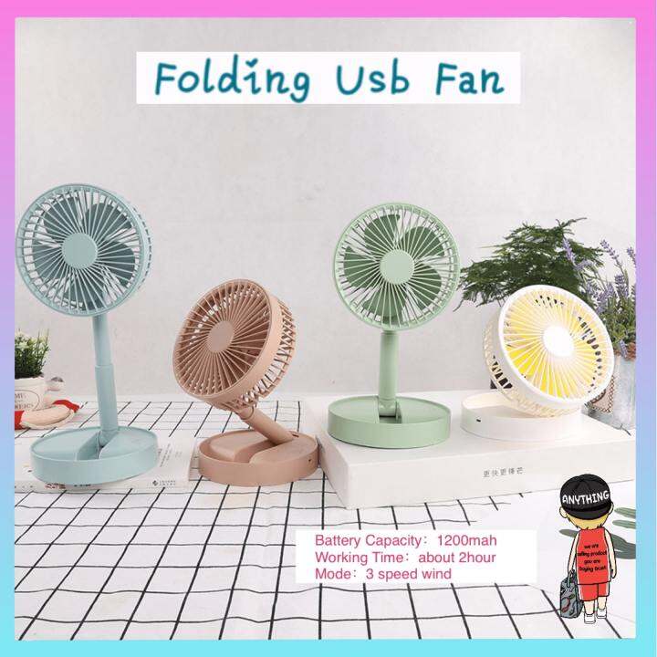 Folding Usb Fan Desktop Fan 3 Speed Wind 1200mah Rechargeable Desk Mini ...