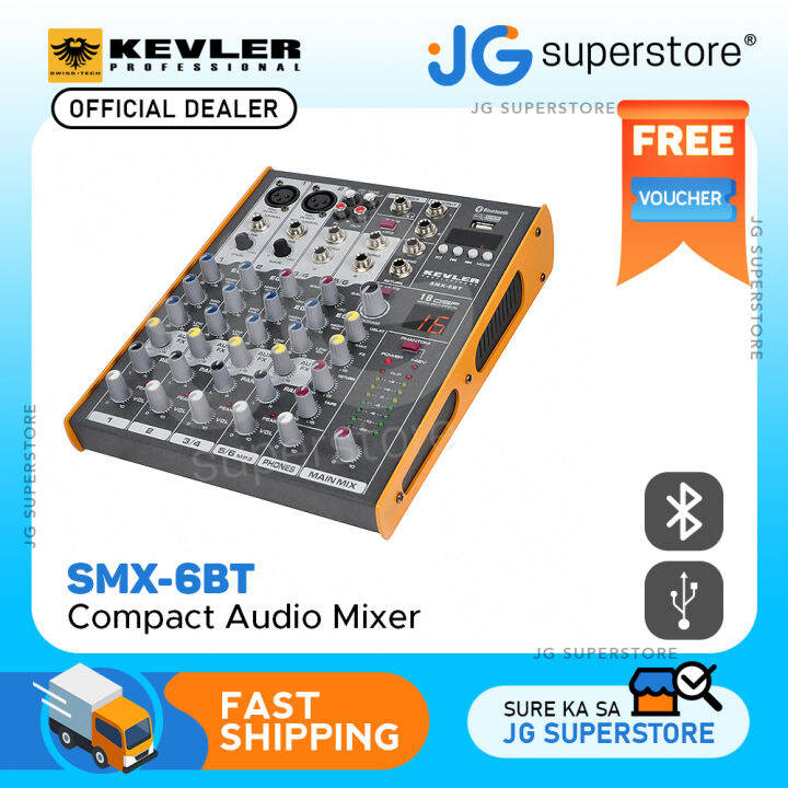 KEVLER SMX-6BT 6 Channel Compact Bluetooth Mixer with USB, 2 Microphone/Line Stereo Input, 48V ...