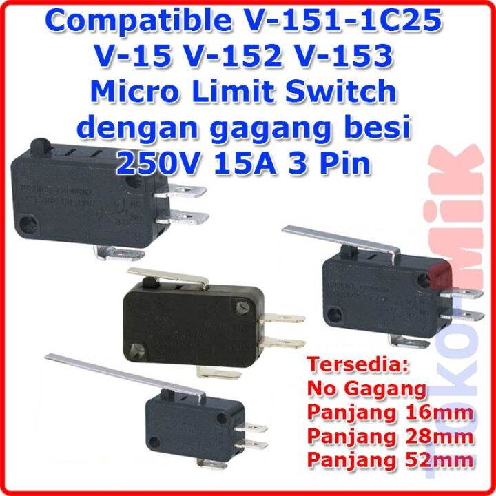 V-151 V-152 V-153 V-15 Micro Limit Switch Hinge Gagang 250V 15A 3 Pin | Lazada Indonesia