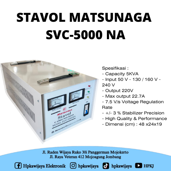 STABILIZER MATSUNAGA 5000 WATT - STAVOL SVC-5000N - MATSUNAGA 5000VA | Lazada Indonesia