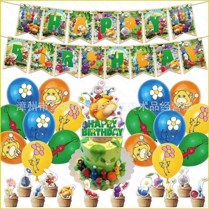 Snow PIKMIN theme kids birthday party decorations banner cake topper ...