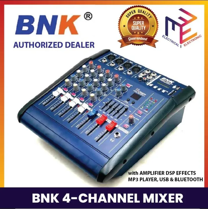 BNK 4 Channel Mixer with Amplifier DSP Effects and MP3 Player, USB and ...