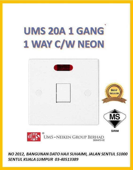 UMS 20Amp 1 Gang Double Pole Switch c/w Neon Indication Light [SIRIM ...