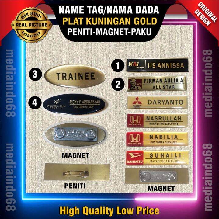 Name Tag /Nama Dada/Papan Nama Kuningan-Custom Satuan-Proses Cepat ...