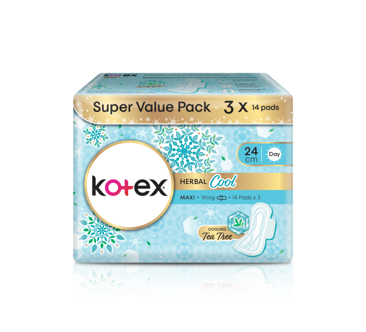 Kotex Natural Care Maxi Wing Herbal Cool 24cm (14s x 3) | Lazada