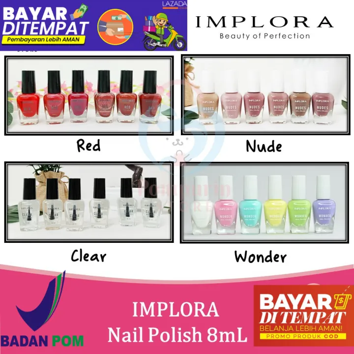 [ISI 6PCS] Implora Kutek Nail Polish Nude / Wonder / Red / Bening Clear ...