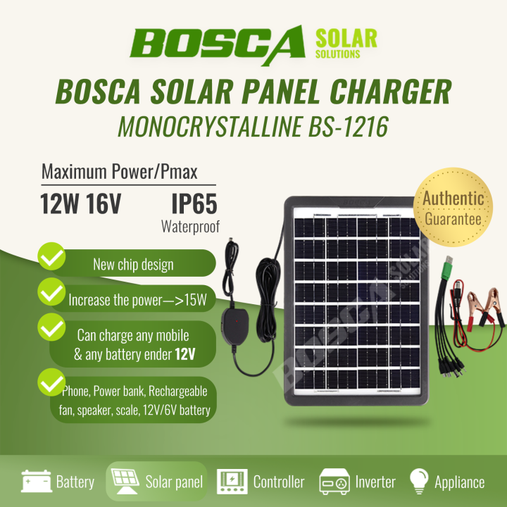 BOSCA Solar Panel Charger 12V 16W Can charge any mobile & any battery ...