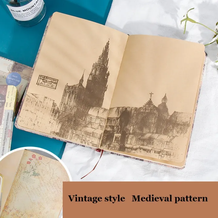 A5 European retro notebook kraft paper coloring page illustration diary ...