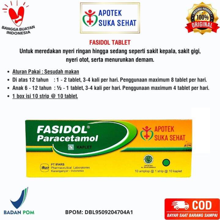 FASIDOL TABLET PARACETAMOL 500 MG ( 1 BOX ISI 10 STRIP ) | Lazada Indonesia