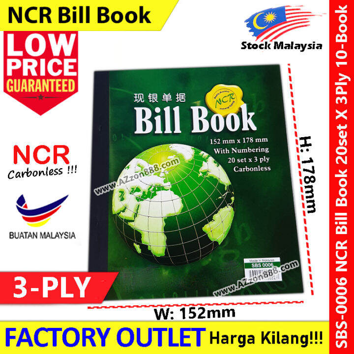 【10-Book】Bill Book NCR 152mmX178mm with Numbering 20set x 3ply ...