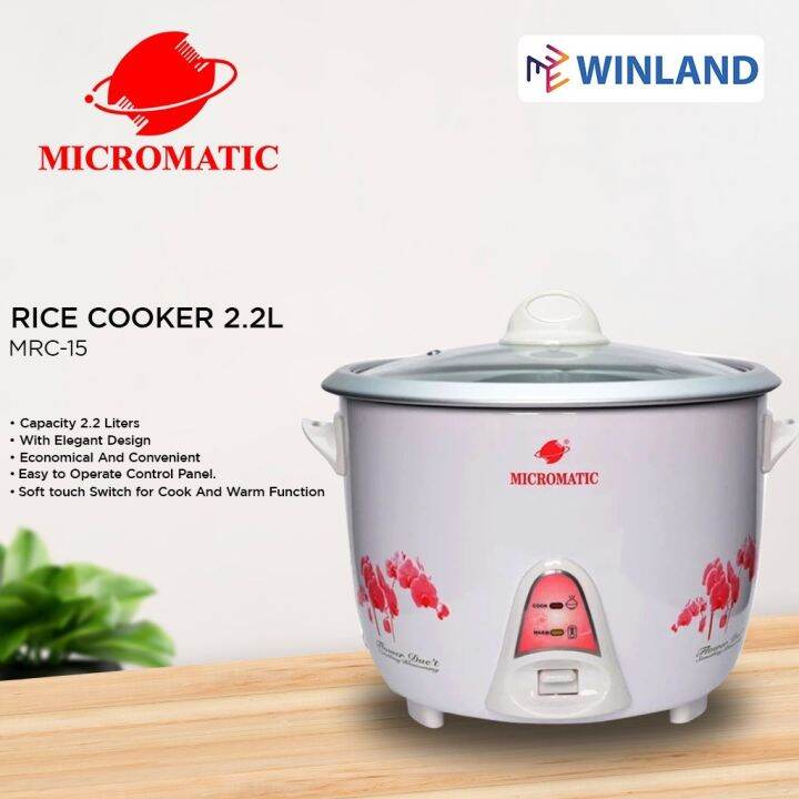 MICROMATIC by Winland Rice Cooker 2.2L 12 Cups of Rice with Glass lid ...