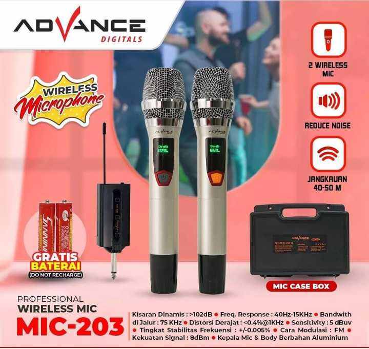 Advance MIC-203 Profesional 2 Mic Wireless Microphone Karoke Mic Duet ...