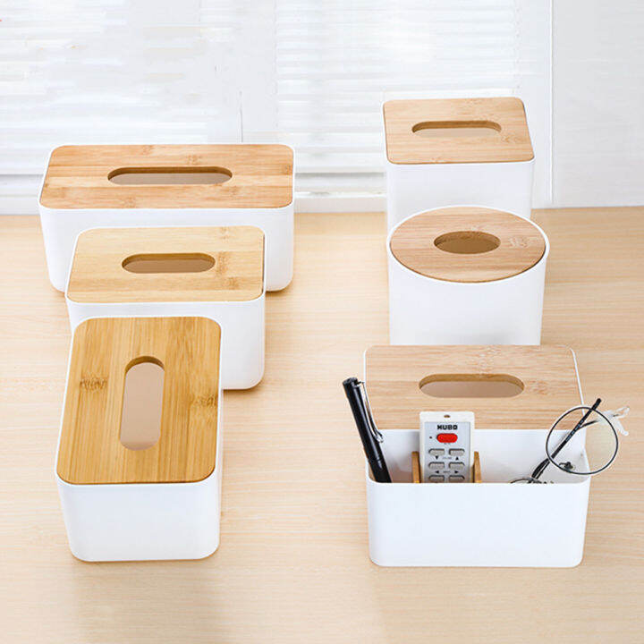 Bamboo Tissue Holder Minimalist Wooden Lid Plastic Tissue Box Kitchen ...