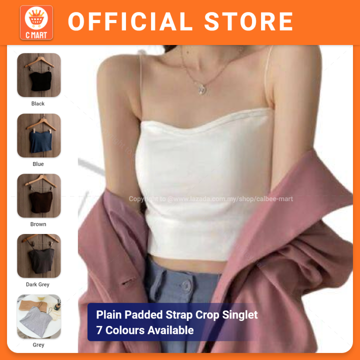 Ins Plain Padded Strap Crop Singlet /Singlet Women Tanks Camisoles ...