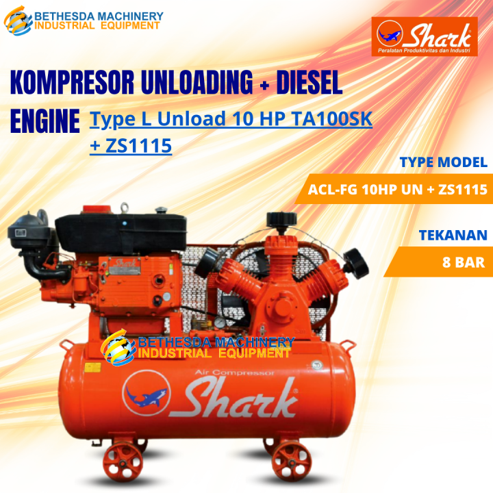Kompresor Angin Shark Unload 10Hp TA100SK + Diesel Engine ZS1115 24 HP ...