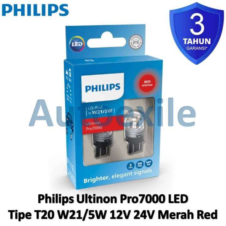 Philips Ultinon Pro7000 LED T20 W21/5W W3x16d 12V 24V Red Intense Merah ...