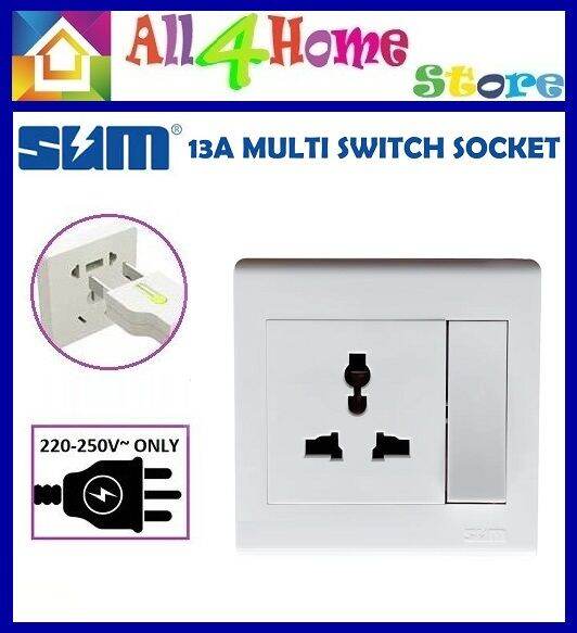 SUM SMS-018 Socket Outlets 13A 250V 1 Gang 3-Pin Large Dolly Switched ...