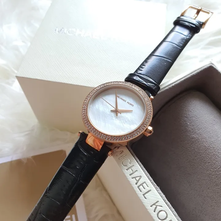 Original Michael Kors Mini Parker Rose Gold White Dial Ladies Black ...