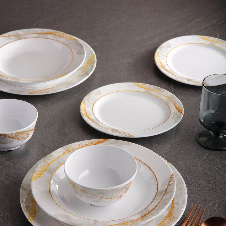The Plate Story - 16 Pcs Raya Collection Dining Set - Rim Round Shine ...