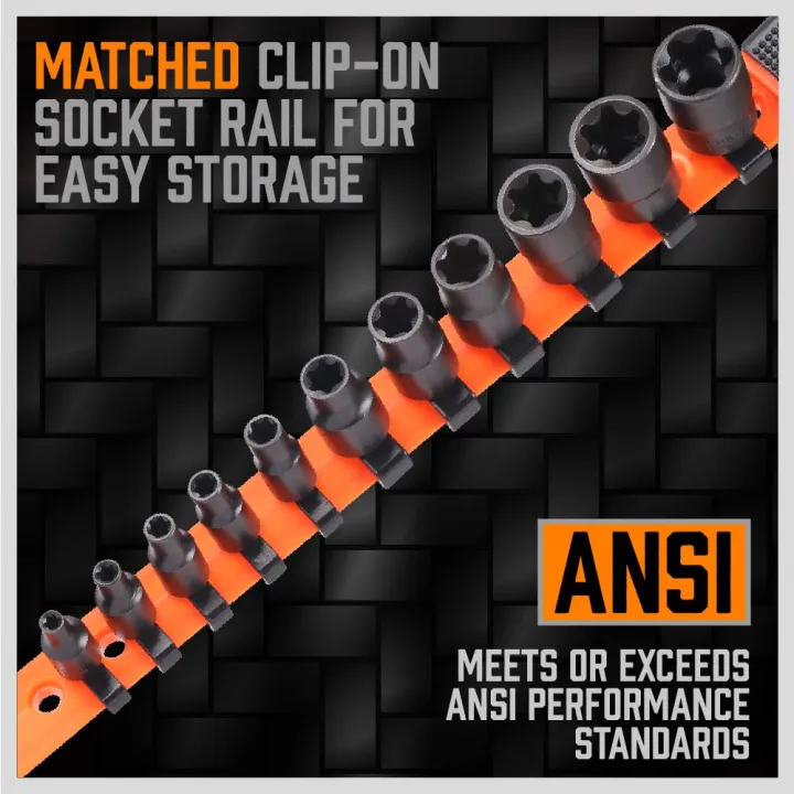 2022-SEDY 11 Pc Female E Torx Star Socket Set/Rail, Female External ...