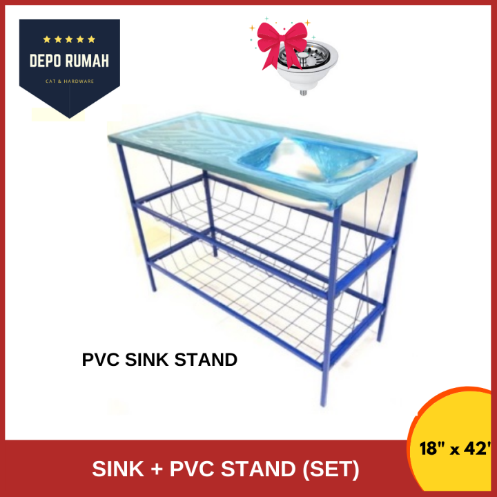 [Ready Stock PVC ] 18" x 42" Sinki Dapur Stainless Steel Sink With Sink ...