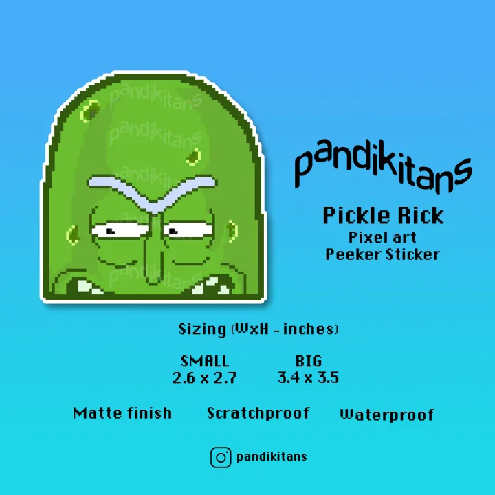 Rick and Morty - Pickle Rick - Peeker Sticker - 8-bit/Retro/Pixel art ...