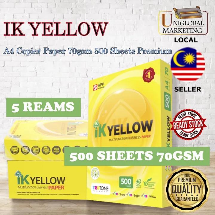 IK YELLOW A4 (5 REAMS) Copier Paper 70gsm 500 Sheets Premium (5 REAMS/BOX)** | Lazada