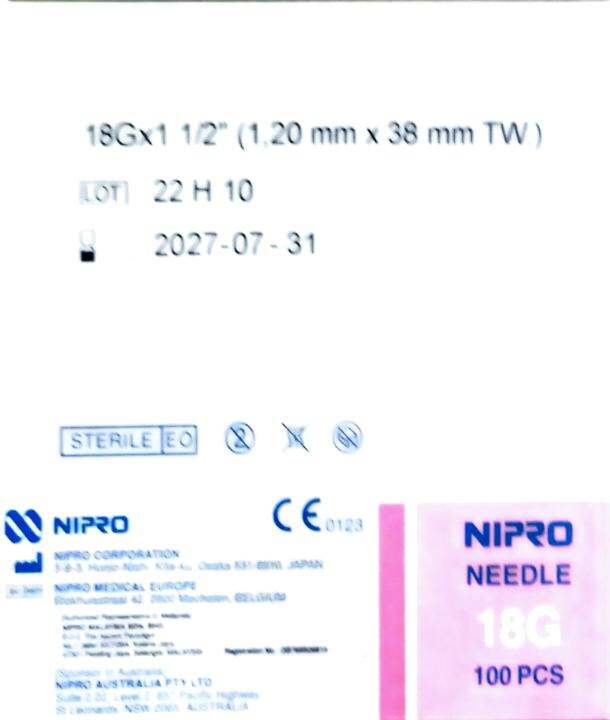 NIPRO NEEDLE 18G X 1 1/2 INCH (100pcs/box) EXPIRY 2027 | Lazada
