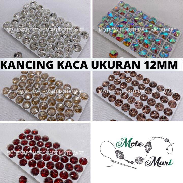 Kancing Kaca Bulat Lingkaran ukuran 12mm Putih Merah Emas Gold Peach ...