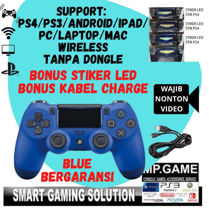 Stik IPAD DS4 PS PC Laptop P4 BIRU Wireless Hitam OP + Kabel Charger - Hitam(G1G2) Murah ...