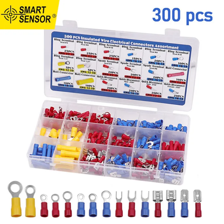 Smart Sensor 300PCS ฉนวนสายไฟตัวเชื่อมต่อแหวนพื้นบ้าน Spade Butt ...