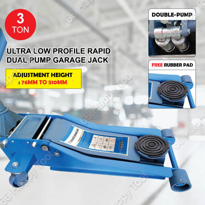 3 Ton Horizontal Hydraulic Ultra Low Profile Floor Jack Rapid Dual Pump ...