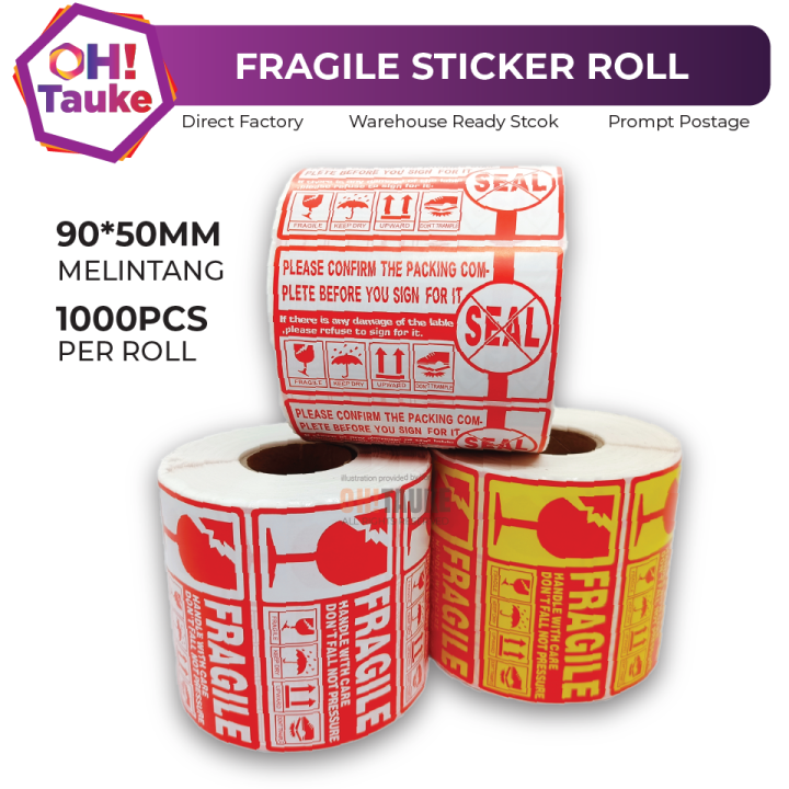 1000PCS Fragile Sticker Roll Warning Label Roll Seal Label Stiker Mudah ...