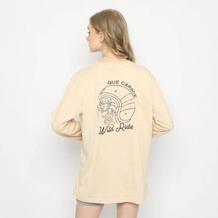 QUE kaos lengan panjang pria unisex wild ride - cream | Lazada Indonesia