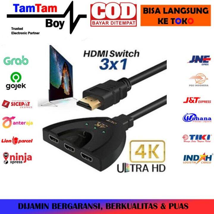 Kabel HDMI Switch 3in1 Switcher Cable 3 Input 1 Output 4K UHD TV ...