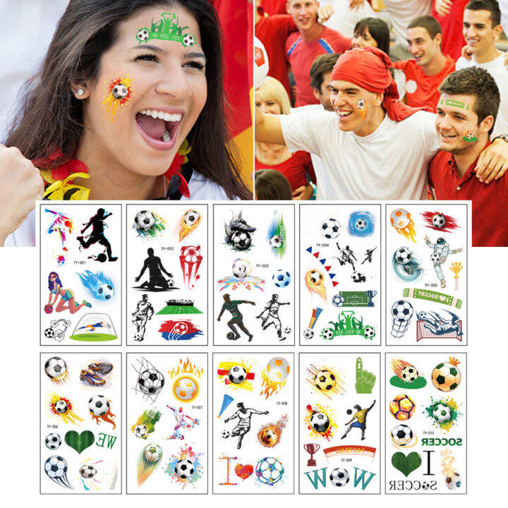 10 Sheets Football Face Temporary Tattoos Cartoon Soccer Sports Style ...