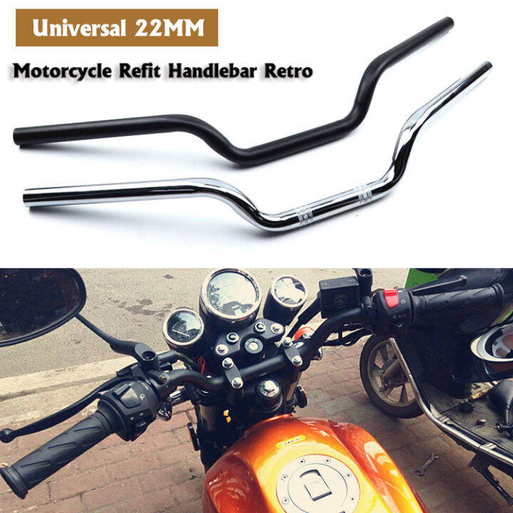 Universal 22MM Motorcycle Refit Handlebar Retro Black/Silver Modified ...