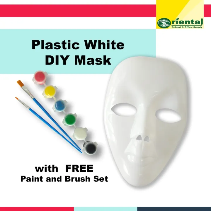 DIY Plastic Full Face White Mask with Acrylic Brush and Paint Set ...