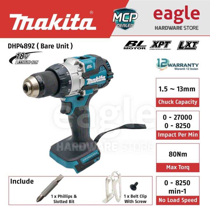 Makita DHP489Z 13mm ( 1/2" ) 18V Brushless Cordless Hammer Driver Drill ( Bare Unit ) ( DHP489 ...